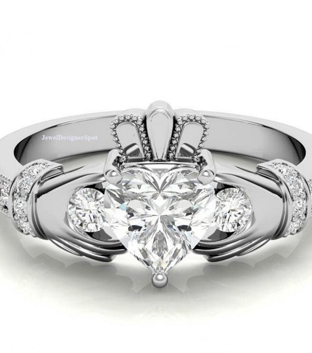 Crown Irish Diamond Heart Claddagh Ring, Heart Shape Diamond Engagement ...