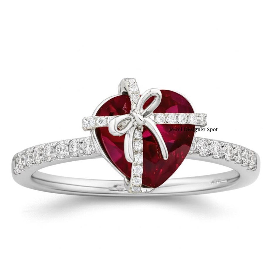 Symbol of Love Ring, Heart & Knot Luxury Ring, Dainty Ribbon Bow Ring ...