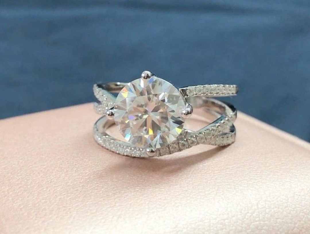 Crossover Triple Row Ring, Pave Diamond Ring, Stacking Ring ...