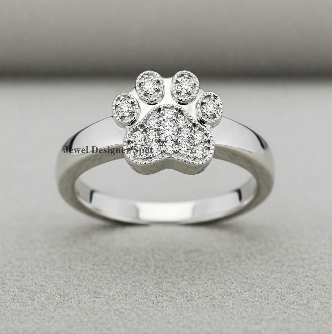 Cute Dog Paw Ring, Vintage Style Animal Inspired Milgrain Ring, Diamond ...