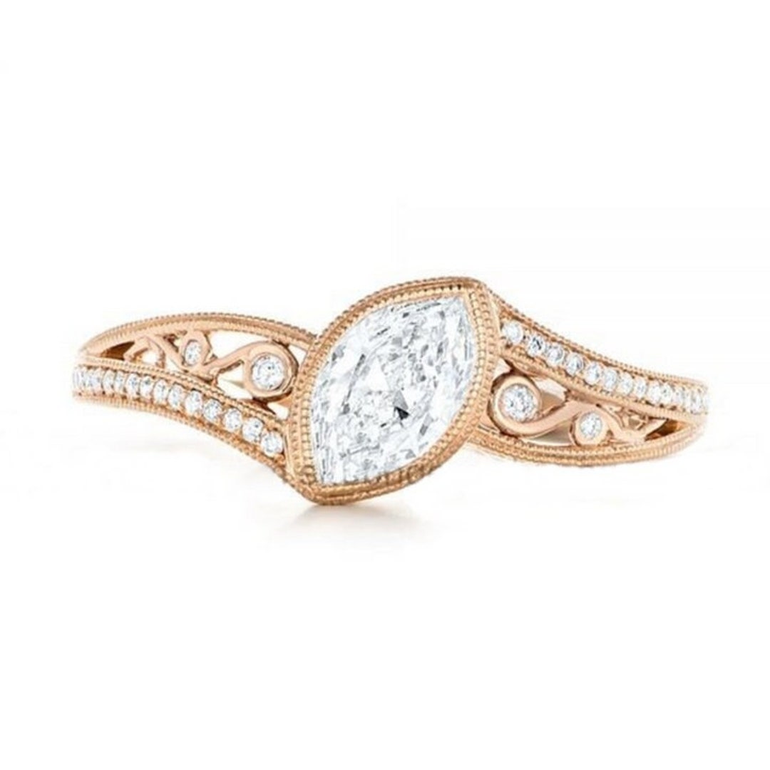 Vintage Style Ring, Euro Shank Ring, 2CT Marquise Cut Moissanite ...
