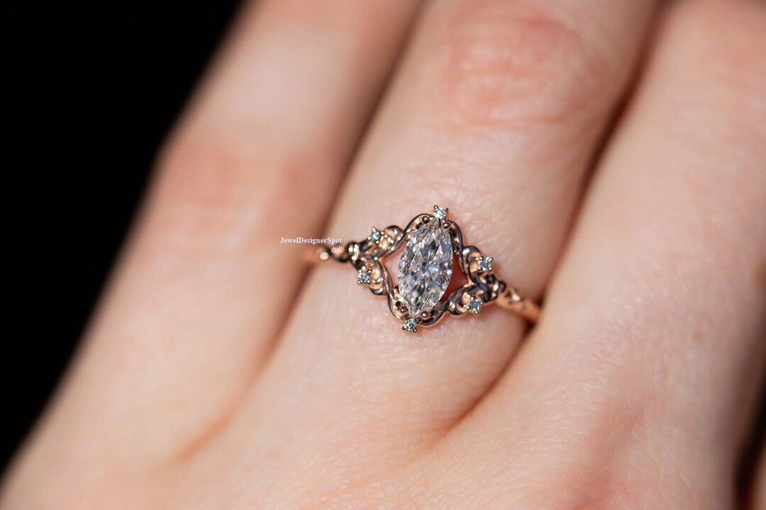 Vintage Filigree Ring, Marquise Cut Diamond Engagement Ring, Vintage ...