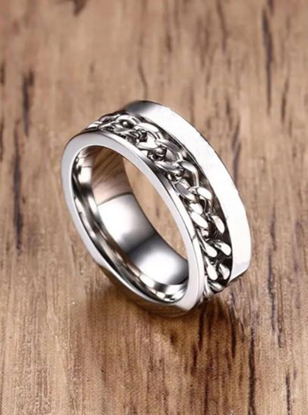 Cuban Linked Chain Wedding Band, Men's Engagement Ring, Spinning Men's ...