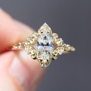 Vintage Filigree Ring, Marquise Cut Diamond Engagement Ring, Vintage ...