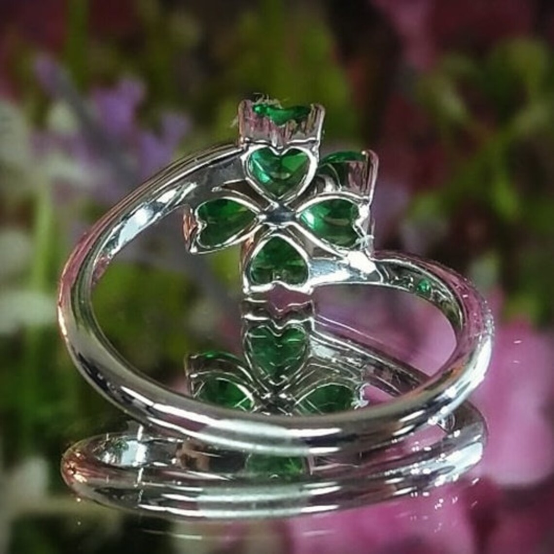 Swirl Bypass Ring, Floral Style Wedding Ring, Four Leaf Clover Ring ...