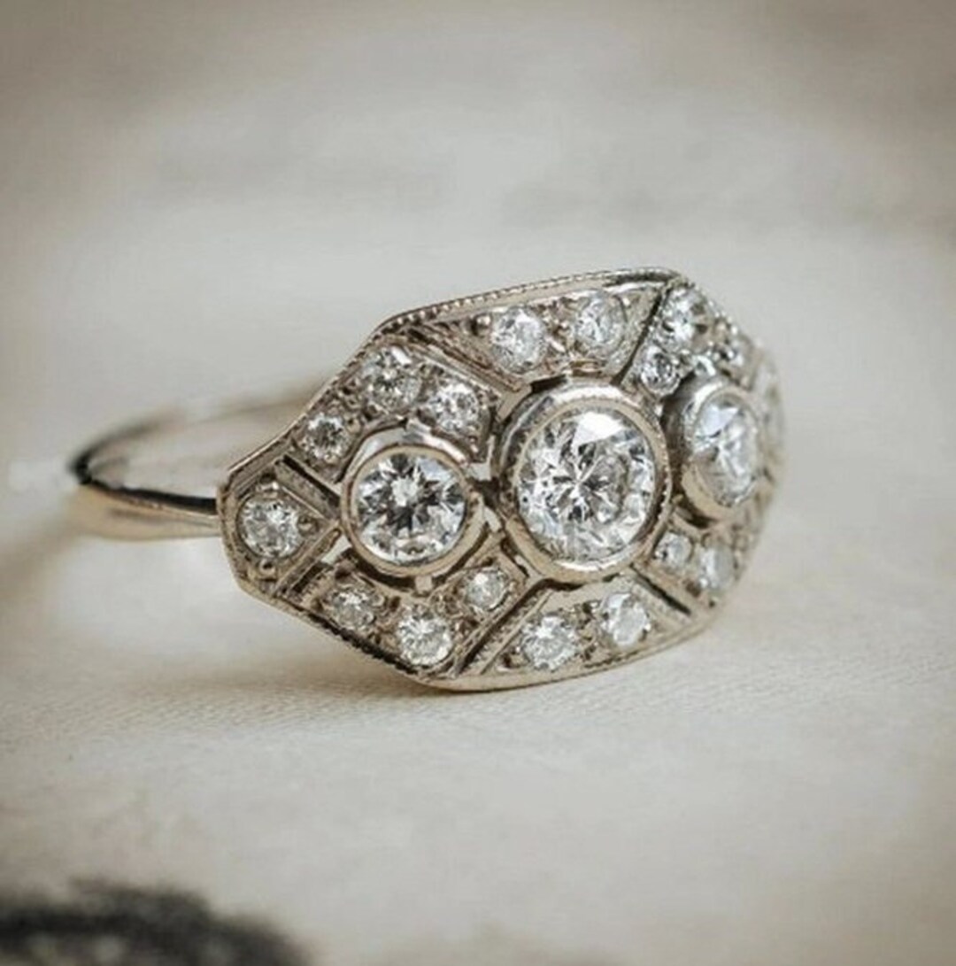 Edwardian Art Deco Ring, Vintage Three Stone Ring, Antique Filigree ...