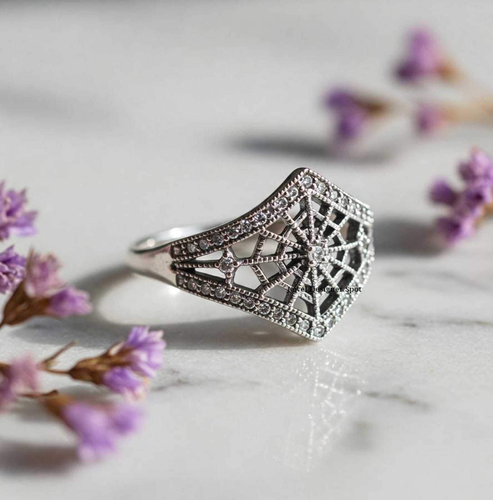 Vintage Spider Web Ring, Half Eternity Milgrain Gothic Jewelry ...