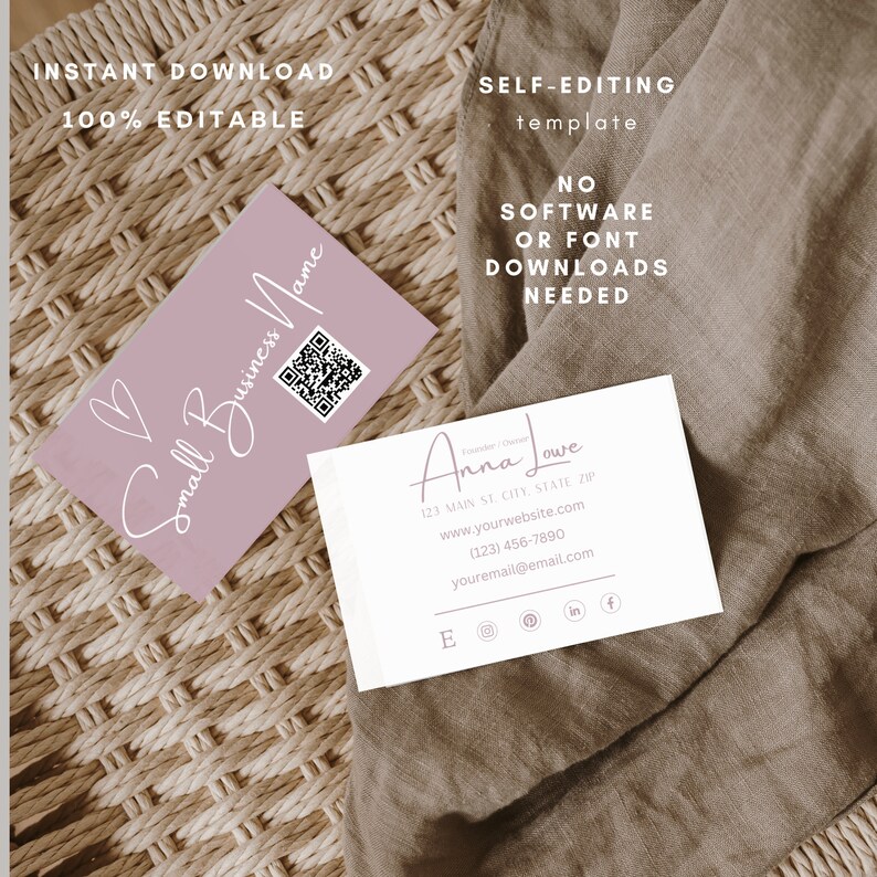 Editable Pink QR Code Minimalist Business Card Template - Etsy