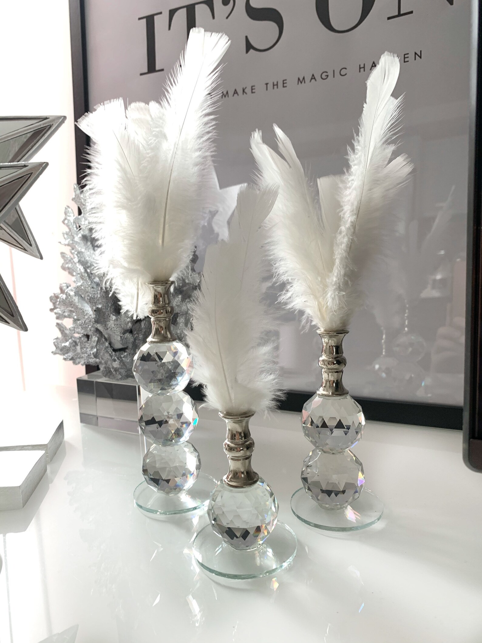 White Triple Crystal Feather Crystallines Home Gifts - Etsy