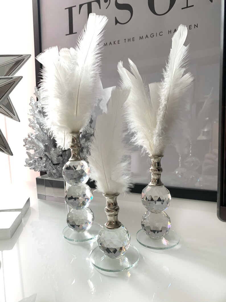 White Triple Crystal Feather Crystallines Home Gifts - Etsy