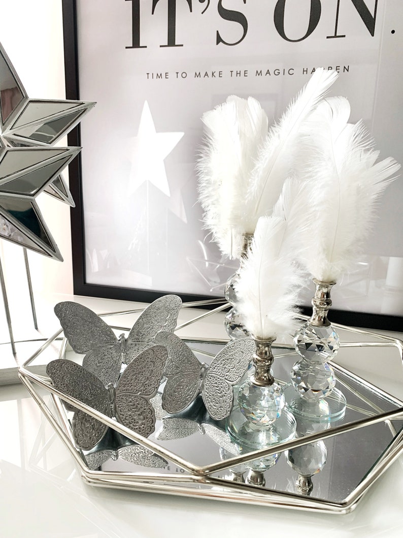 White Triple Crystal Feather Crystallines Home Gifts - Etsy