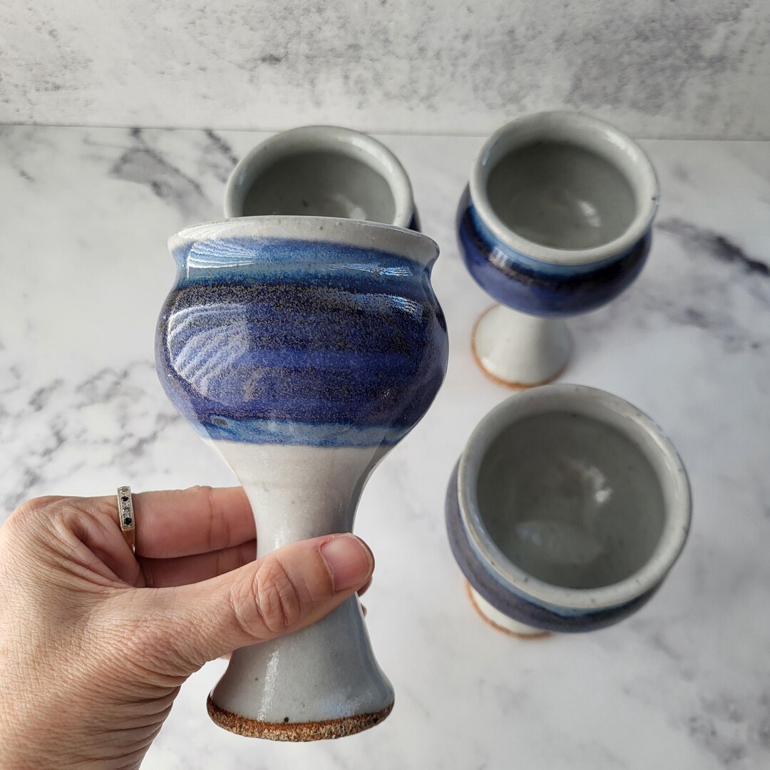 Set of 4 Vintage John Fassbinder Handcrafted Stoneware Wine Goblets ...