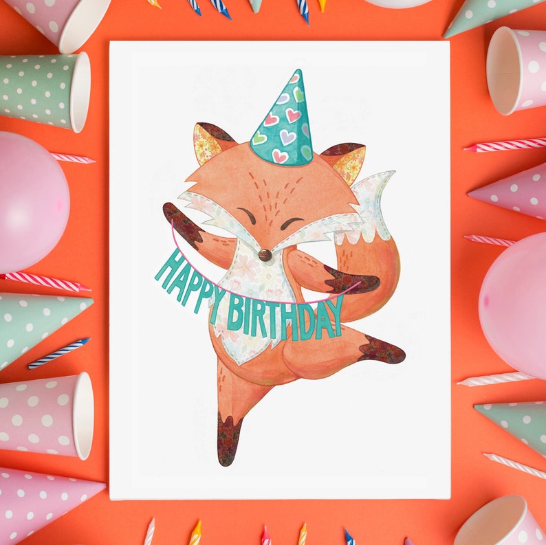 Printable Birthday Card, Fox Birthday Decor,printable Greetings Card ...