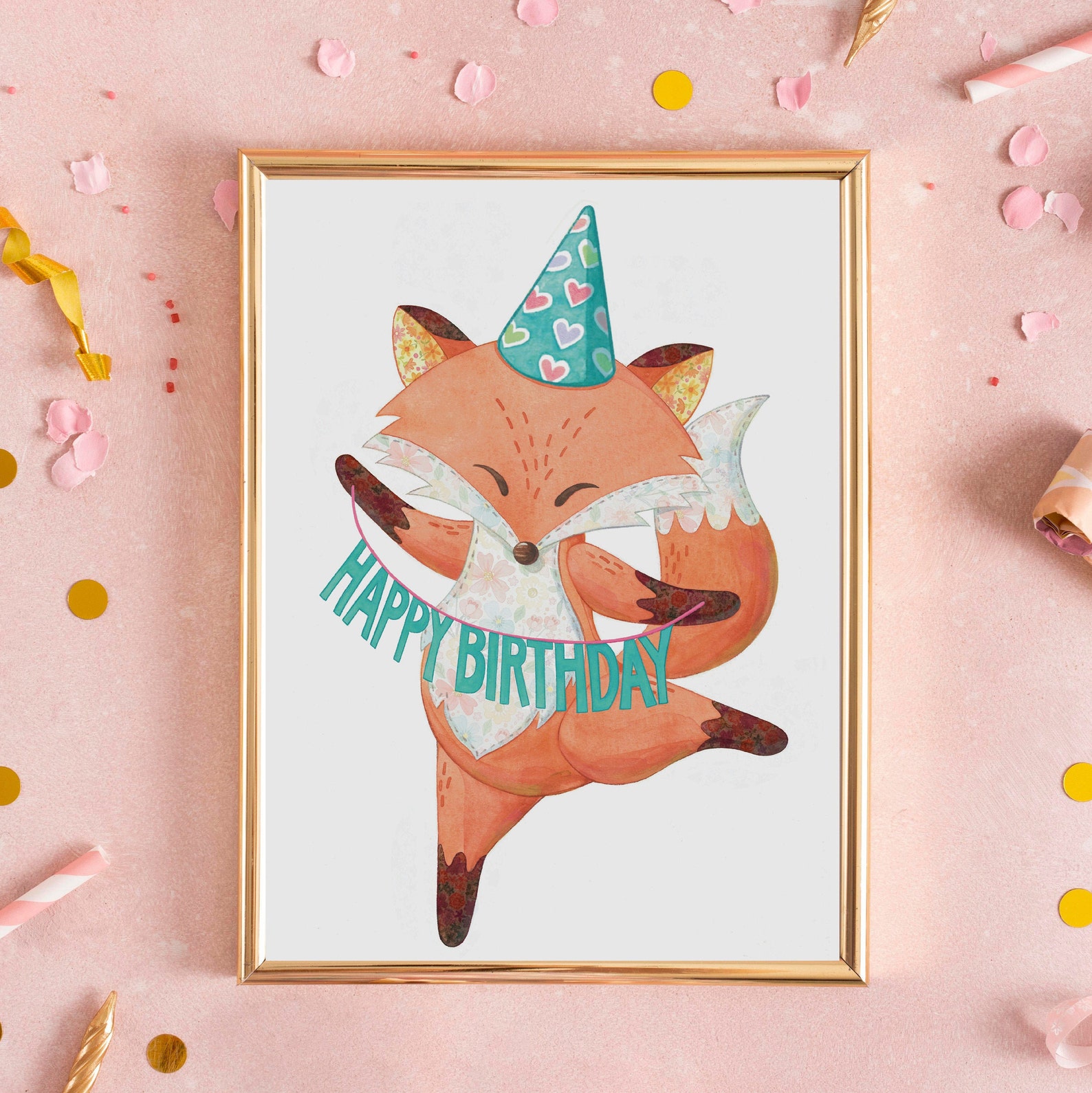 Printable Birthday Card, Fox Birthday Decor,printable Greetings Card ...