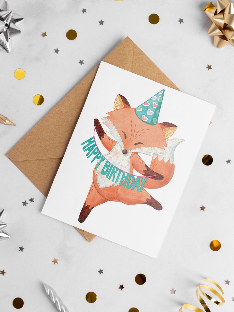 Printable Birthday Card, Fox Birthday Decor,printable Greetings Card ...