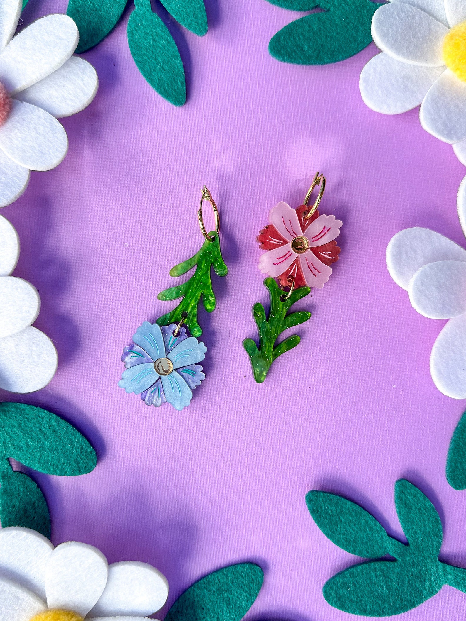 Mismatch Acrylic Flower Earrings: Ranunculus Statement Jewelry - Etsy