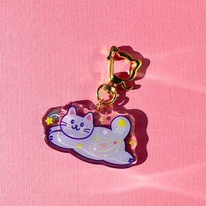 Flying Cat Acrylic Keychain//cartoon Art Style Double-sided Epoxy ...