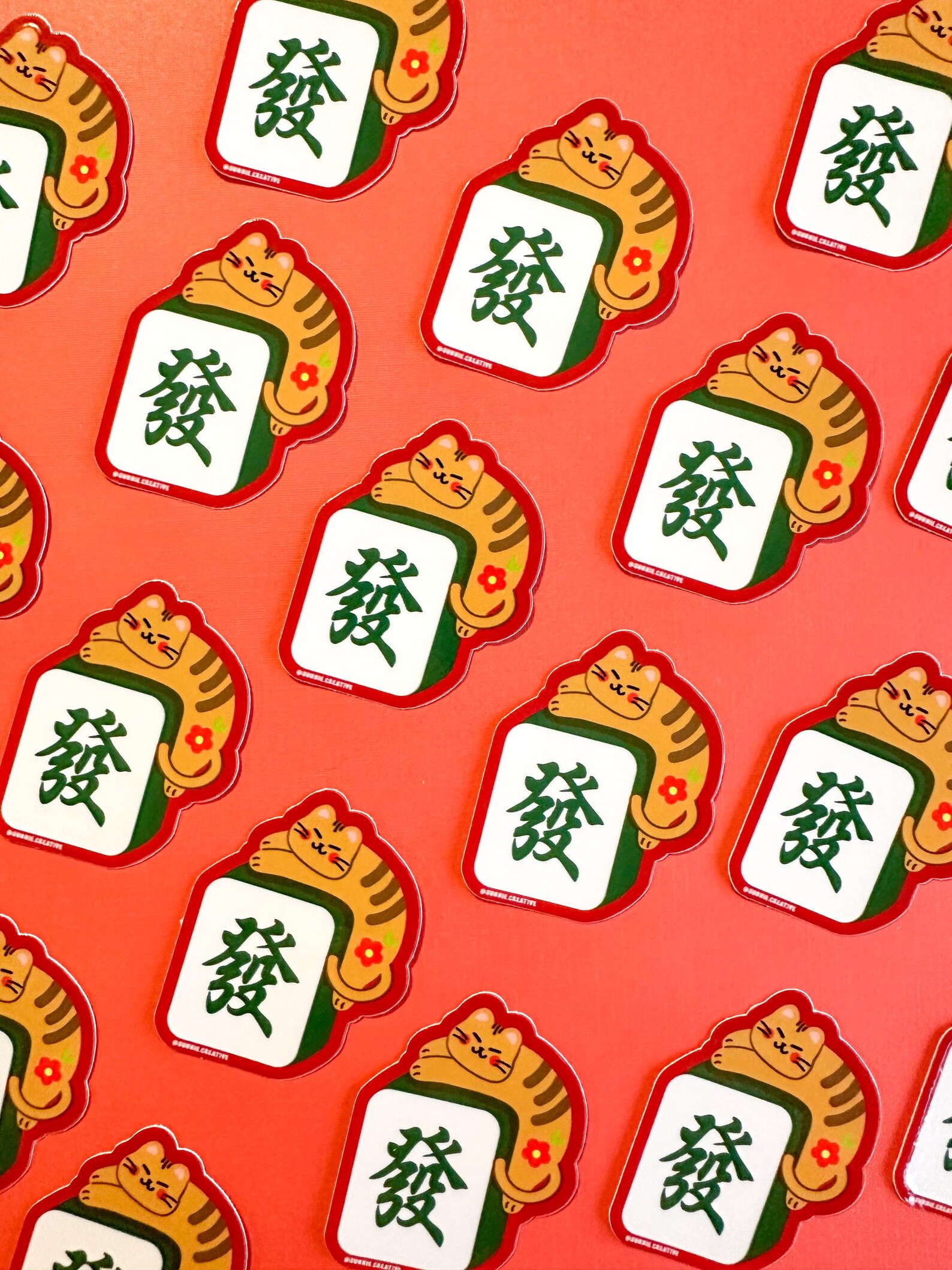 Mahjong Cat Vinyl Stickers//digital Art//mahjong Inspired Stickers//cat ...