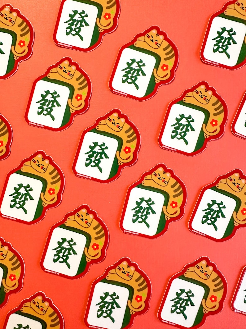 Mahjong Cat Vinyl Stickers//digital Art//mahjong Inspired Stickers//cat ...