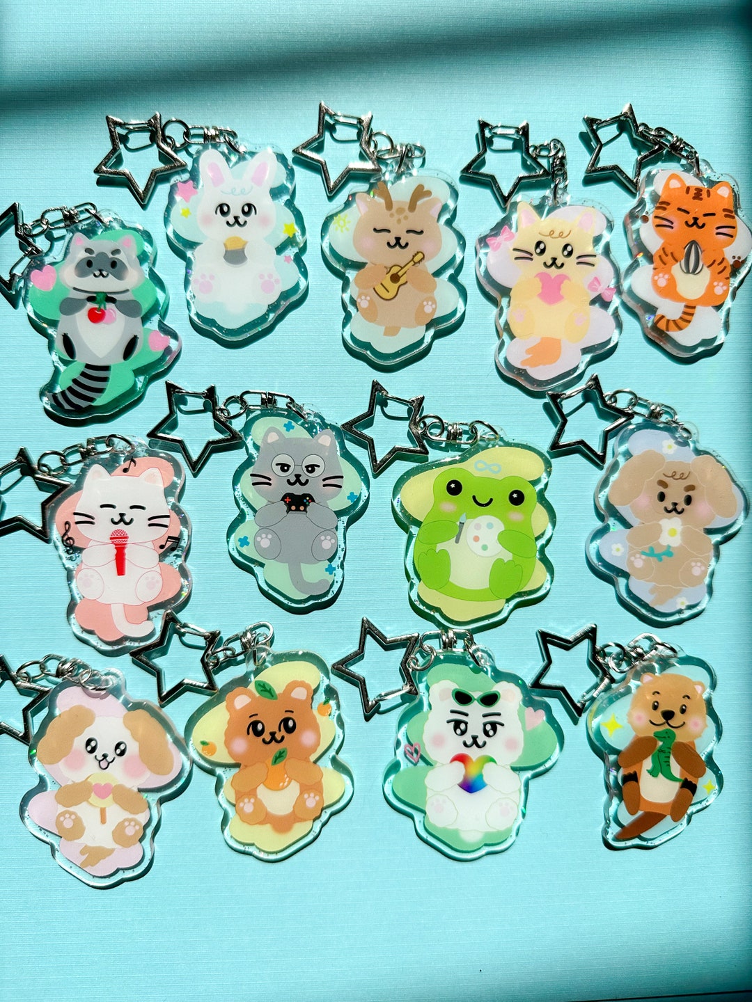 Animal Acrylic Keychain//cartoon Art Style Double-sided Epoxy Glitter ...