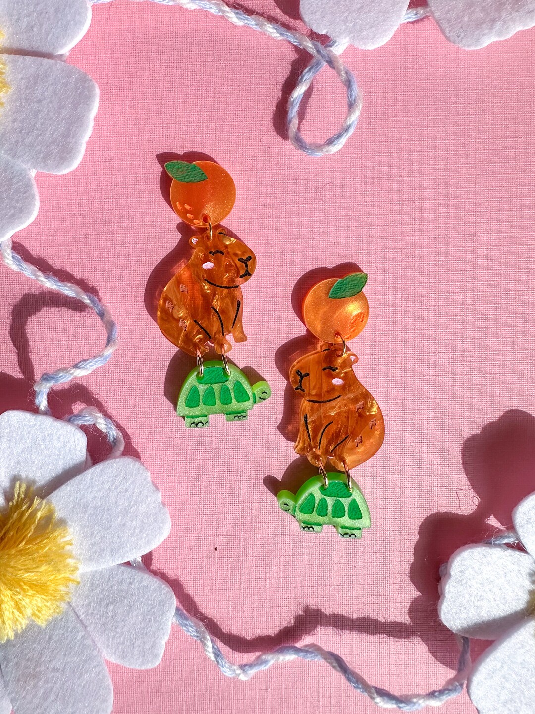 Cappy the Capybara Acrylic Earrings: Spring Animal Dangle - Etsy