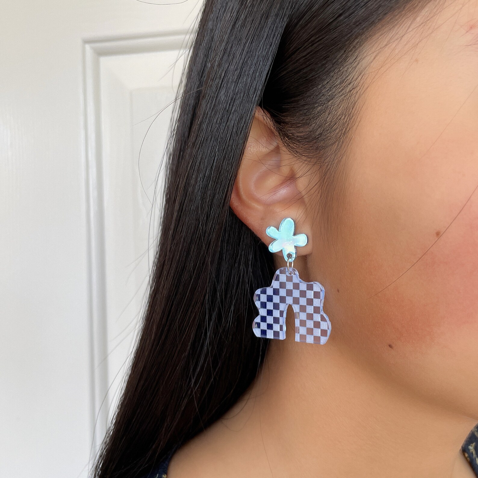 Sunnie Checker Blob Arch//statement Earring//acrylic - Etsy