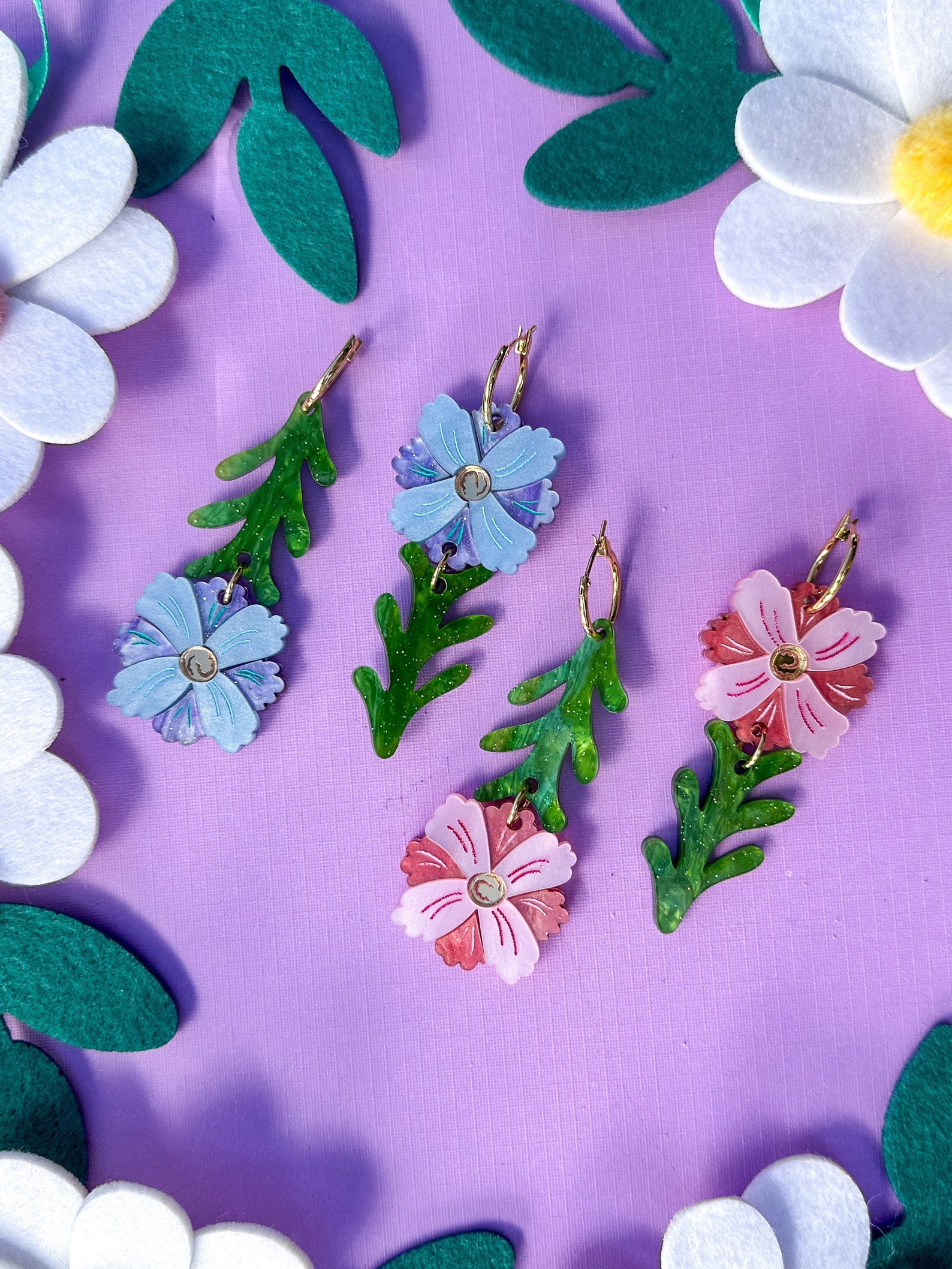 Mismatch Acrylic Flower Earrings: Ranunculus Statement Jewelry - Etsy