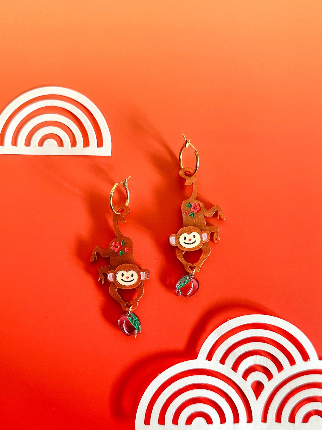 Monkey Earrings//statement Acrylic Earring//lunar New Year Earrings ...