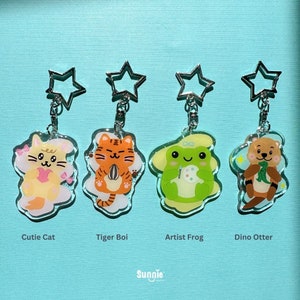 Animal Acrylic Keychain//cartoon Art Style Double-sided Epoxy Glitter ...