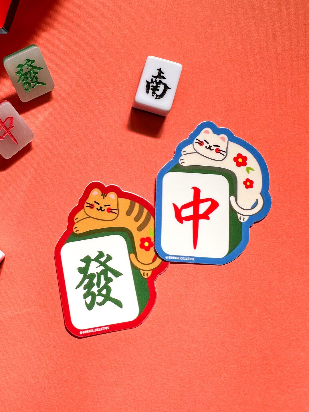Mahjong Cat Vinyl Stickers//digital Art//mahjong Inspired Stickers//cat ...
