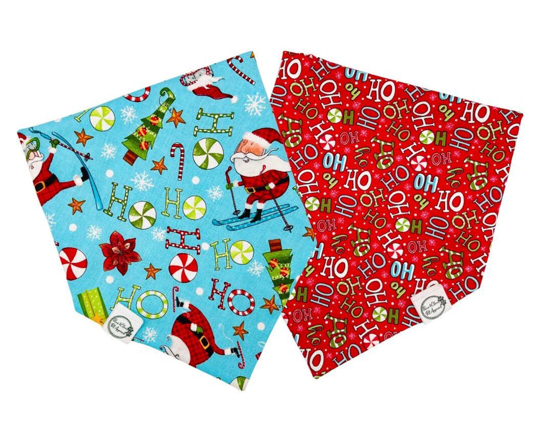 Red, Blue, Santa Bandana Christmas Reversible Dog Bandana, Ho Ho ...