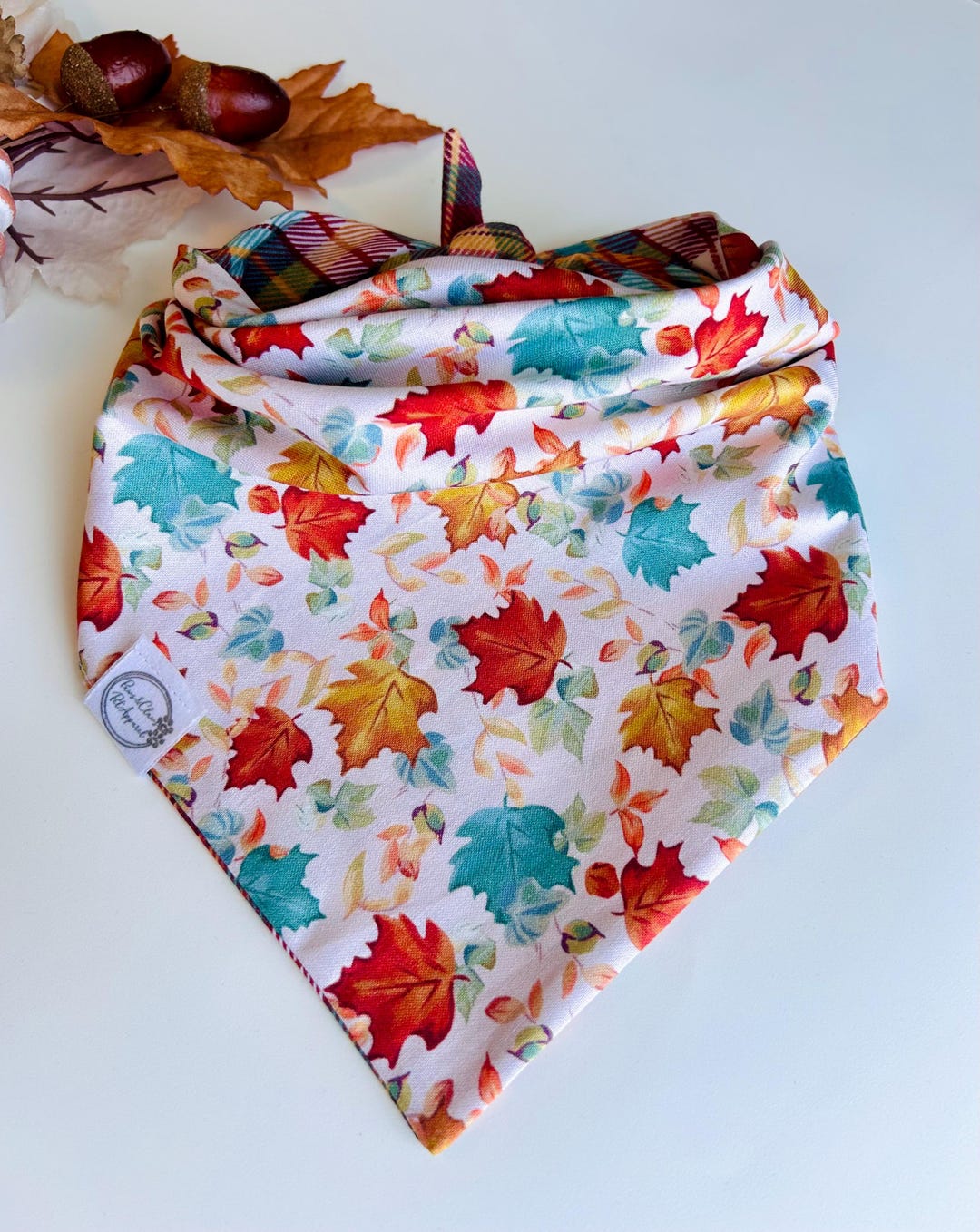 Leaves,plaid,pumpkin,fall, Autumn Bandanas,dog Bandana,reversible ...