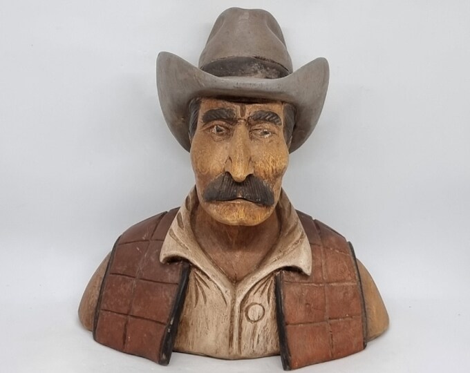 Vintage Hand Carved Cowboy Full Bust Sculpture | - Etsy