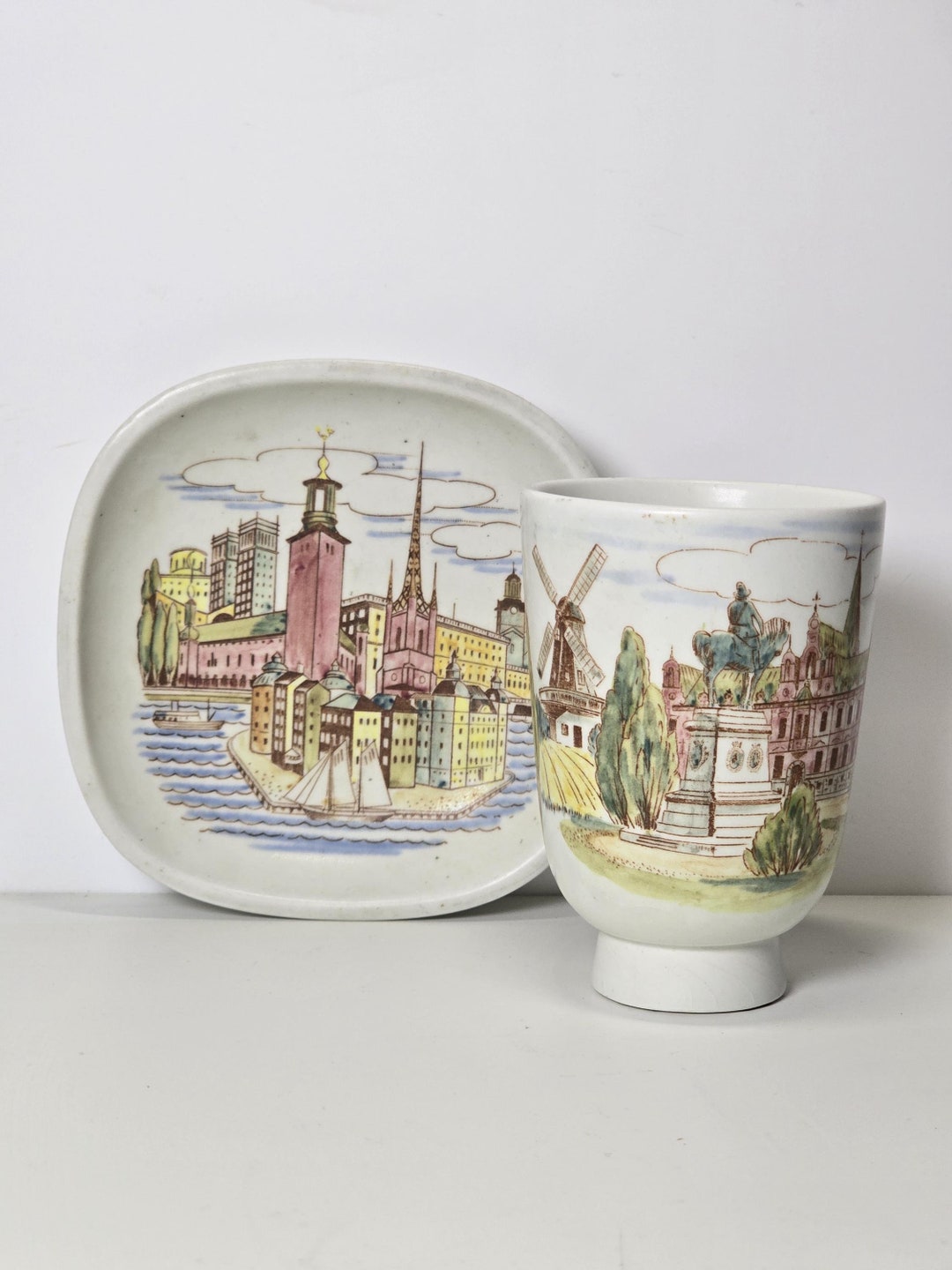 Vintage Rörstrand Ceramic Plate and Vase Set by Lars Thorén – Stockholm ...