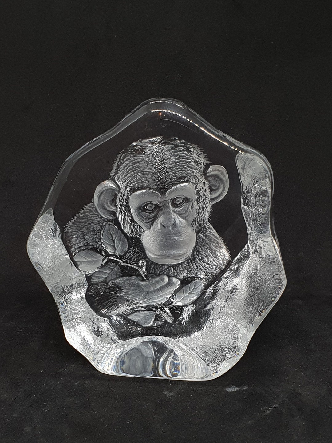 Art Glass Monkey Head Figurine | Vintage Sweden Figurine | Handsculpted ...