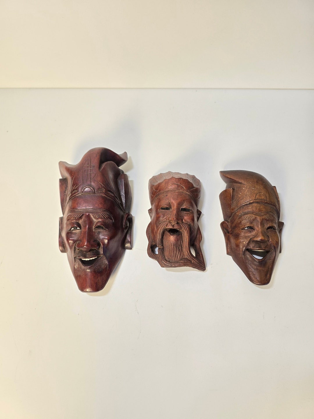 Vintage Hand-carved Wooden Wall Masks Set of 3 - Etsy