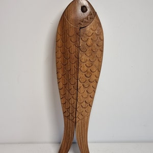 Vintage Folk Art Hand Carved Wood Fish Nut Cracker | - Etsy