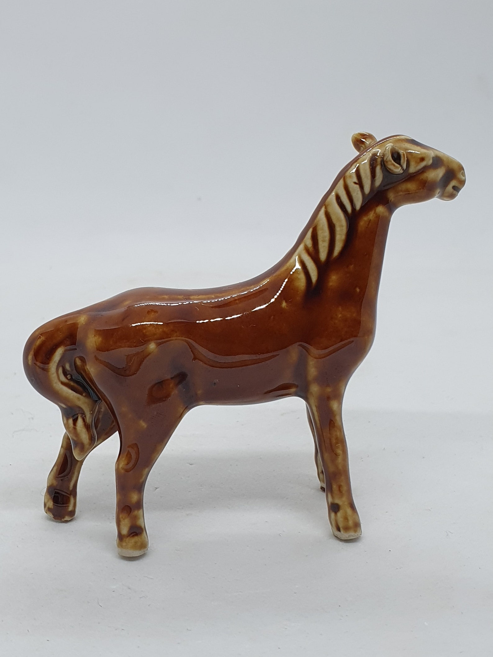 Vintage Brown Glazed Ceramic Small Horse Figurine | Germany 1970-1980 ...