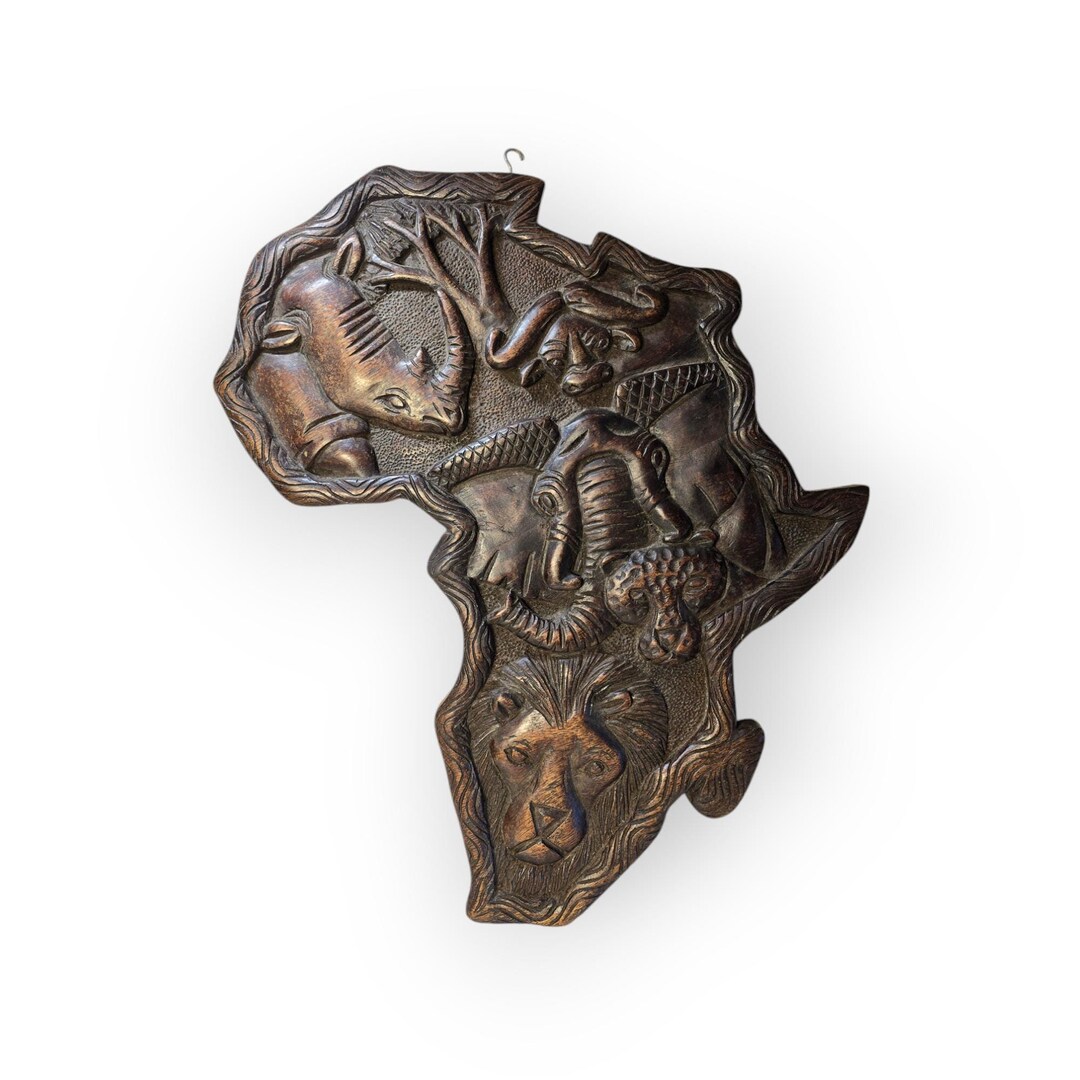Vintage African Wooden Wall Hanging Decor | Handcrafted Animal Carving ...
