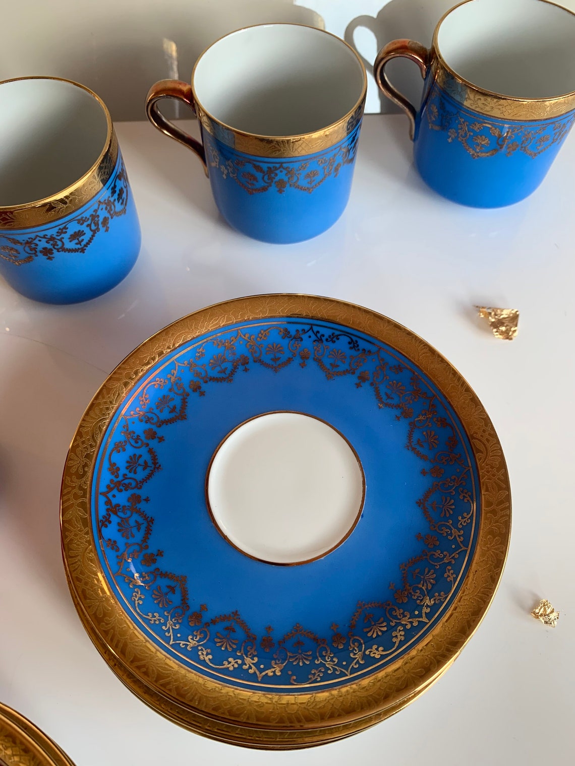 Eschenbach Bavaria Germany Red and Blue Porzellan Cups and Saucers Set ...