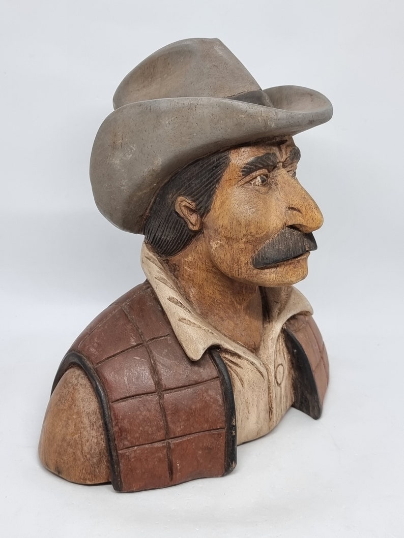 Vintage Hand Carved Cowboy Full Bust Sculpture - Etsy