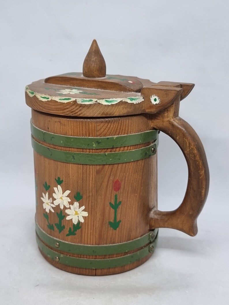 Vintage Folk Art Wooden Beer Stein | Made in Sweden | - Etsy