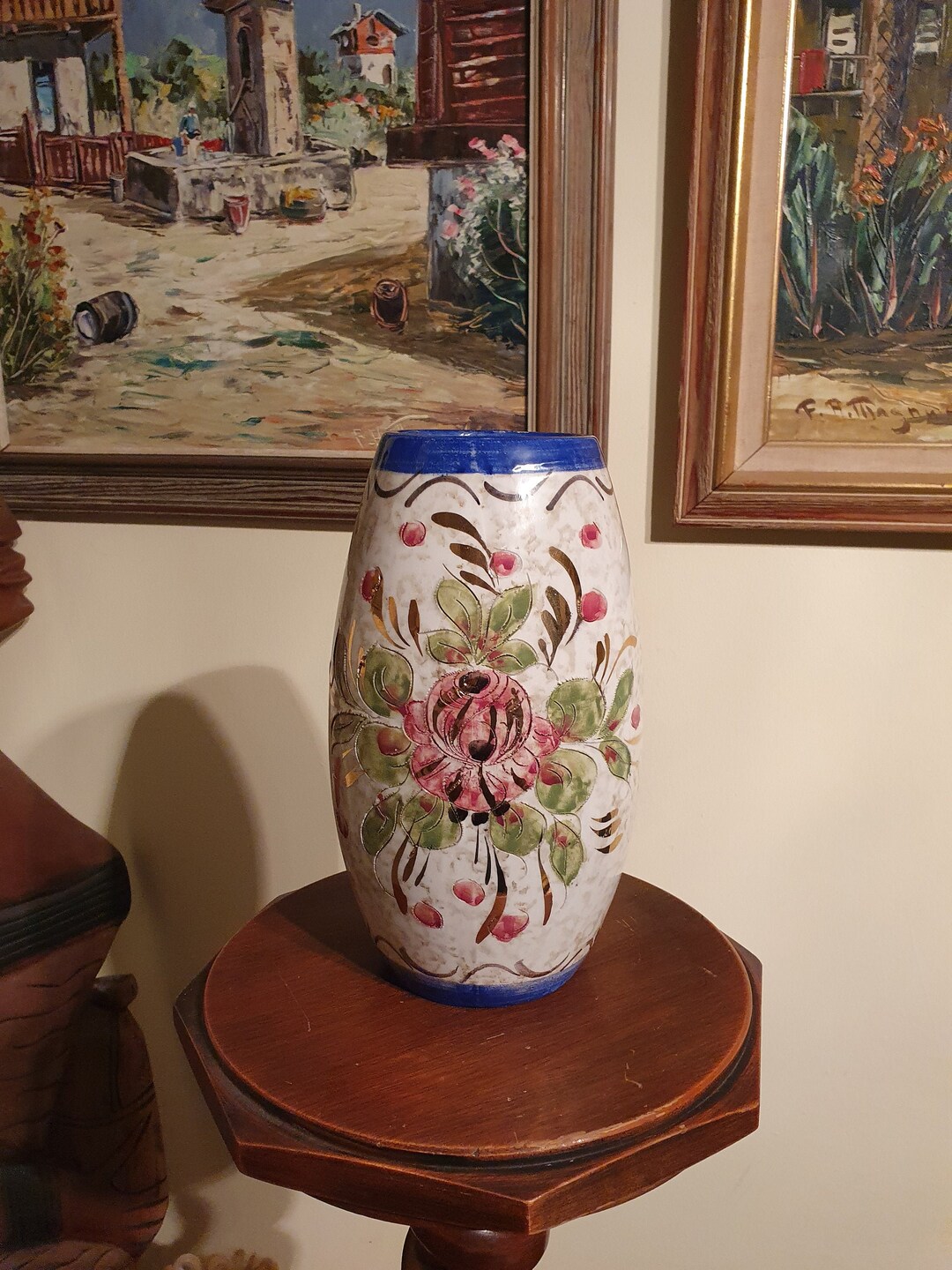 Colorful Vintage Italian Vase Decorated With Flowers | Hand-painted ...