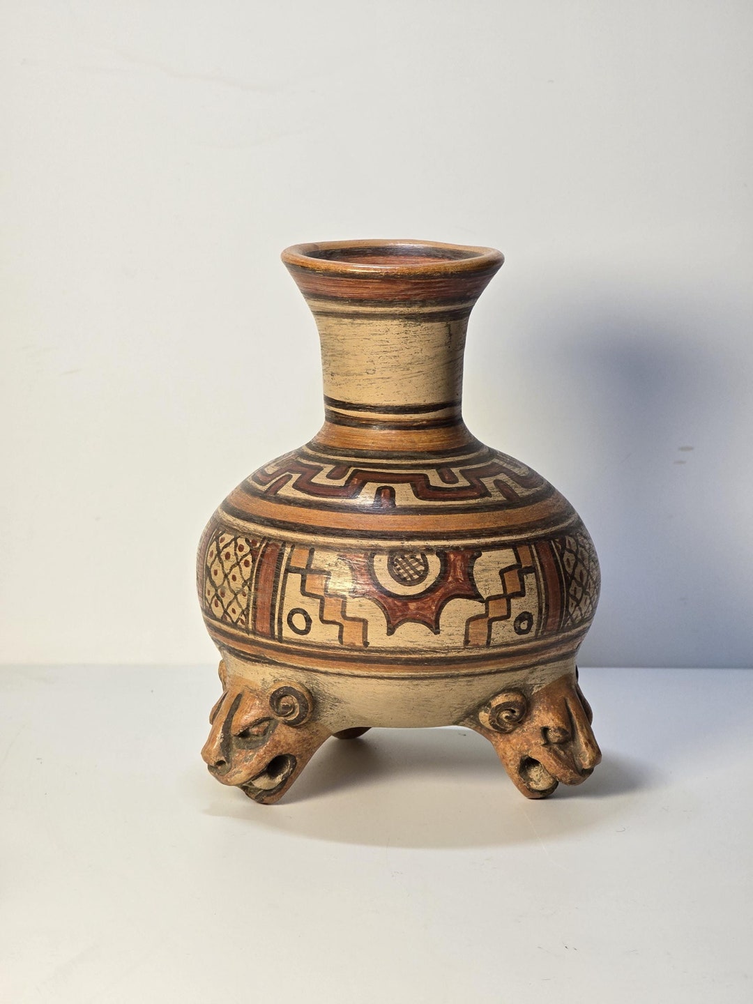 Vintage Mexican/peruvian Ceramic Vase With Jaguar Head Feet and ...