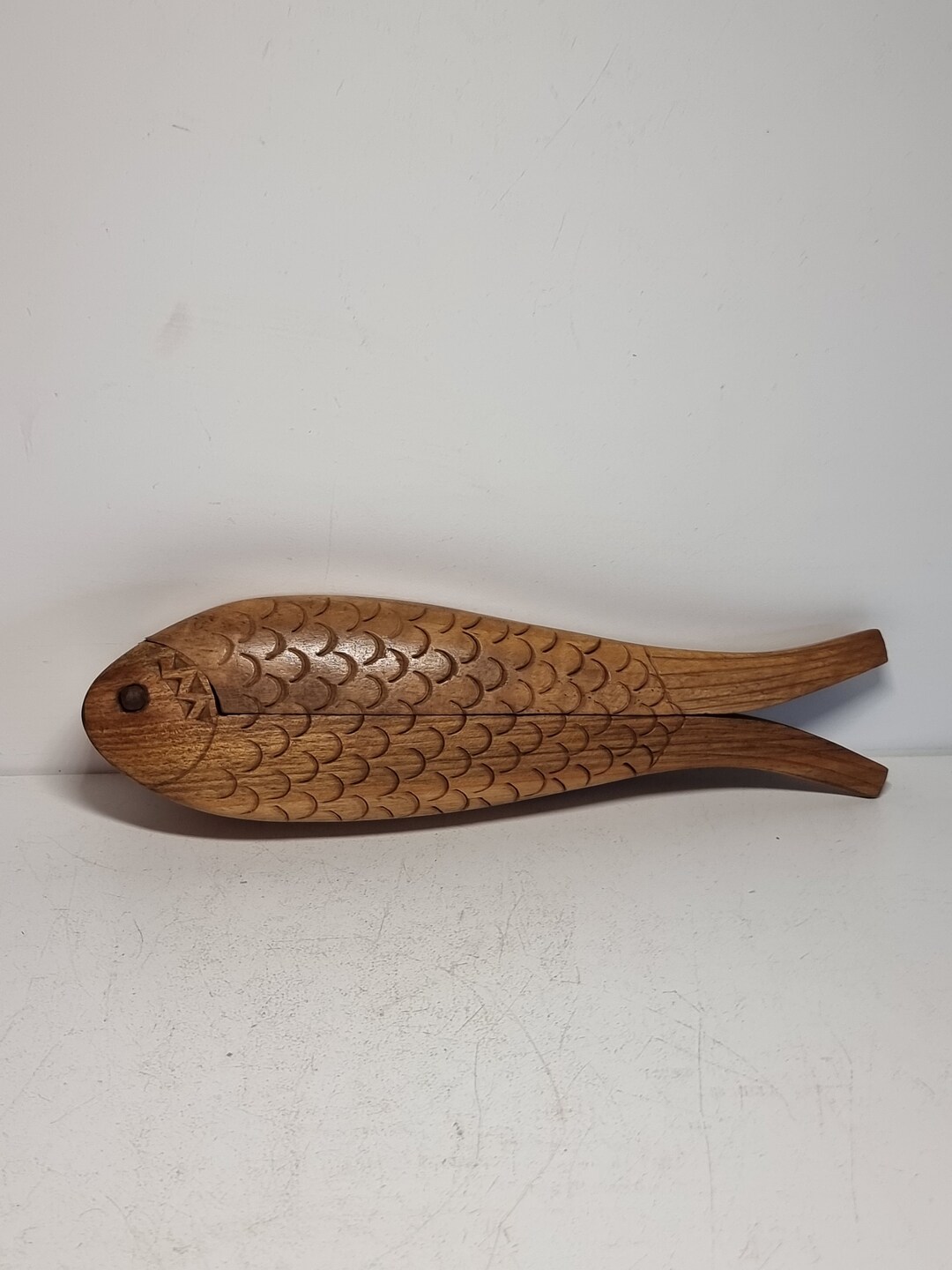 Vintage Folk Art Hand Carved Wood Fish Nut Cracker | - Etsy