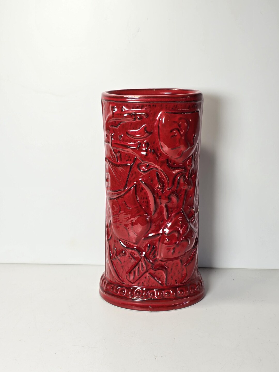 Vintage Glazed Ceramic Red Vase | Made in Italy? | - Etsy