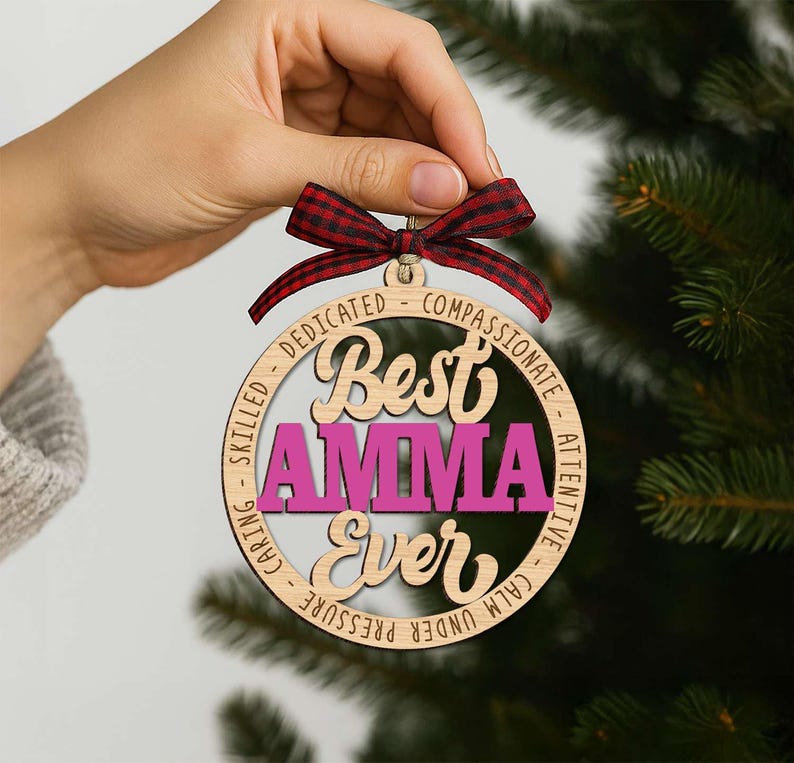 Best Amma Ever Ornament - Wooden Christmas Tree Decoration - Rustic ...