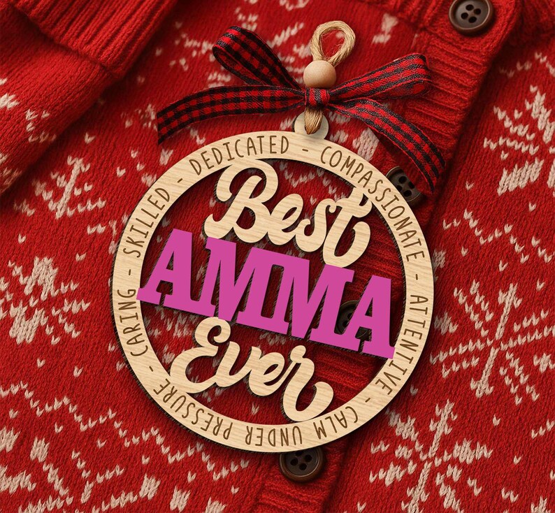 Best Amma Ever Ornament - Wooden Christmas Tree Decoration - Rustic ...