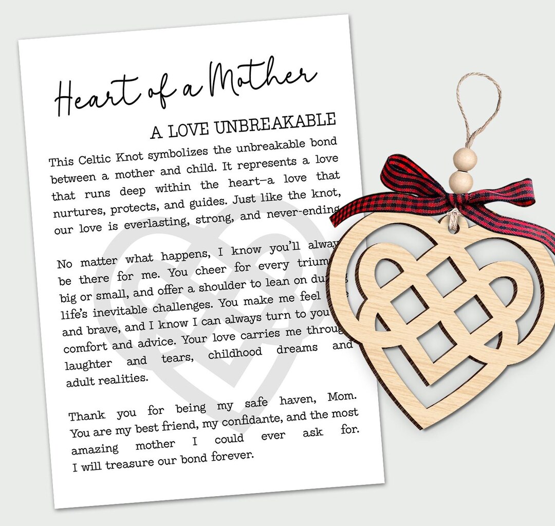 Celtic Heart Ornament - Heart of A Mother Story Card - Wooden ...