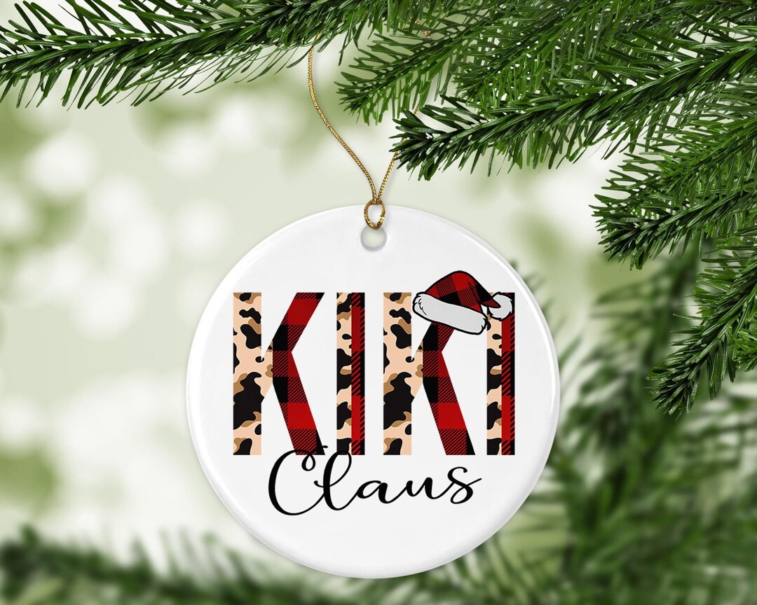 Leopard Kiki Claus Christmas Ornament, Red Buffalo Plaid Christmas Ornament for Kiki, Christmas ...